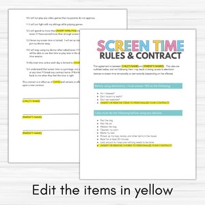 Screen Time Rules, Screen Time Contract, - Etsy