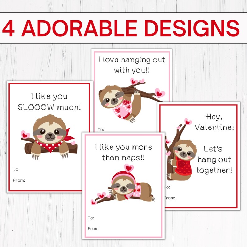 Sloth Valentine Card Printable Kids Classroom Valentines - Etsy