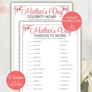 Mother's Day Famous Moms Match Game, Mother's Day Celebrity Match Game ...