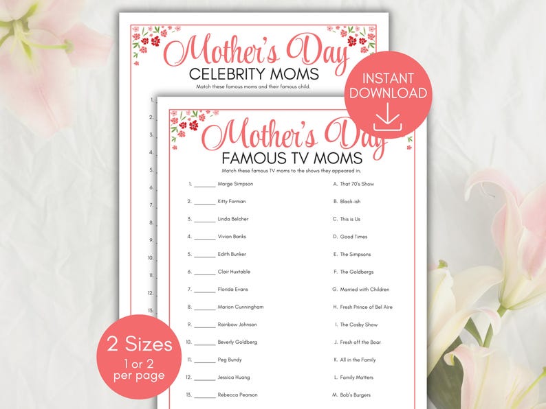 Mother's Day Famous Moms Match Game, Mother's Day Celebrity Match Game, Mother's Day Trivia, Mom ...