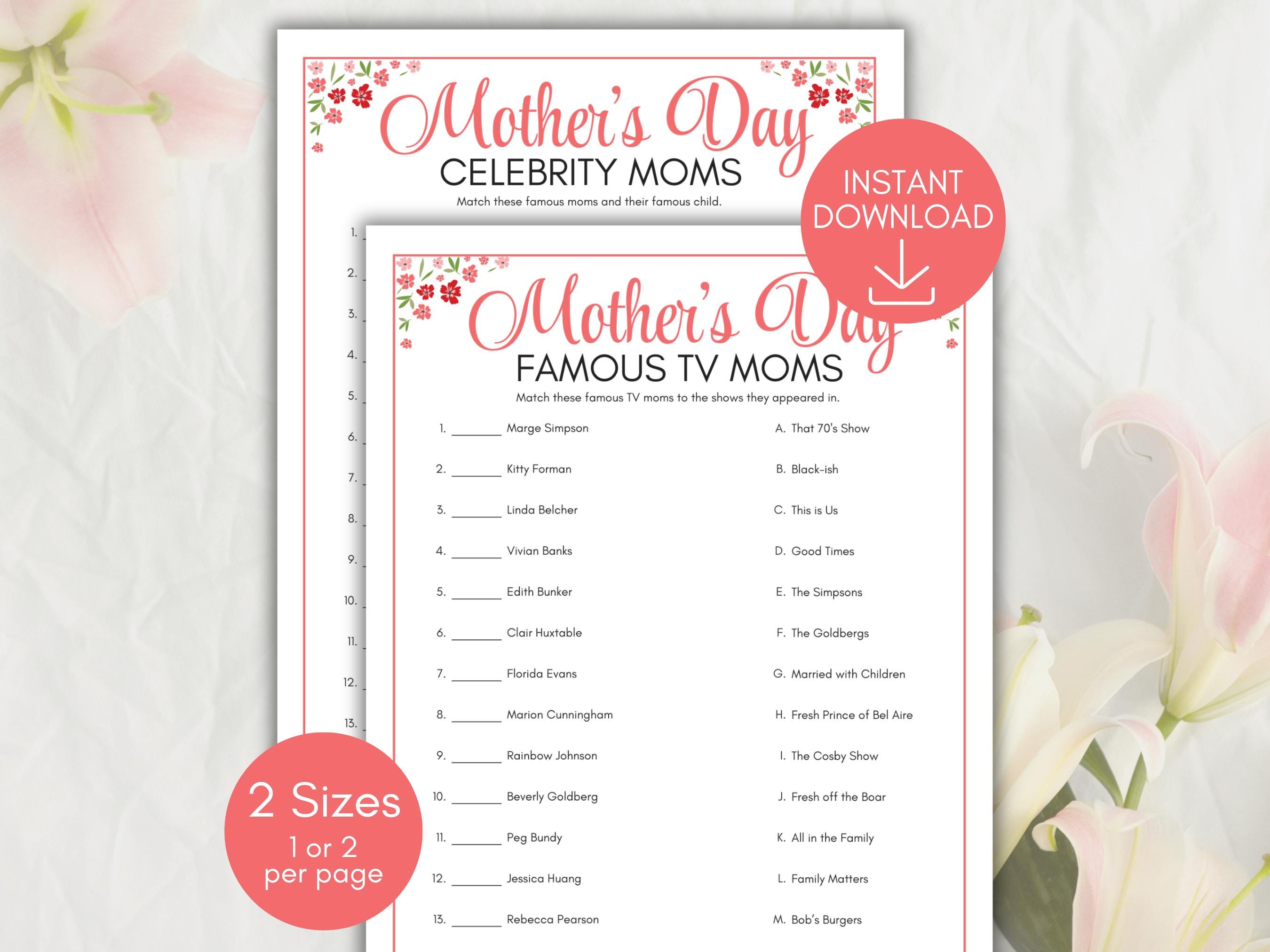 Mother's Day Famous Moms Match Game, Mother's Day Celebrity Match Game ...