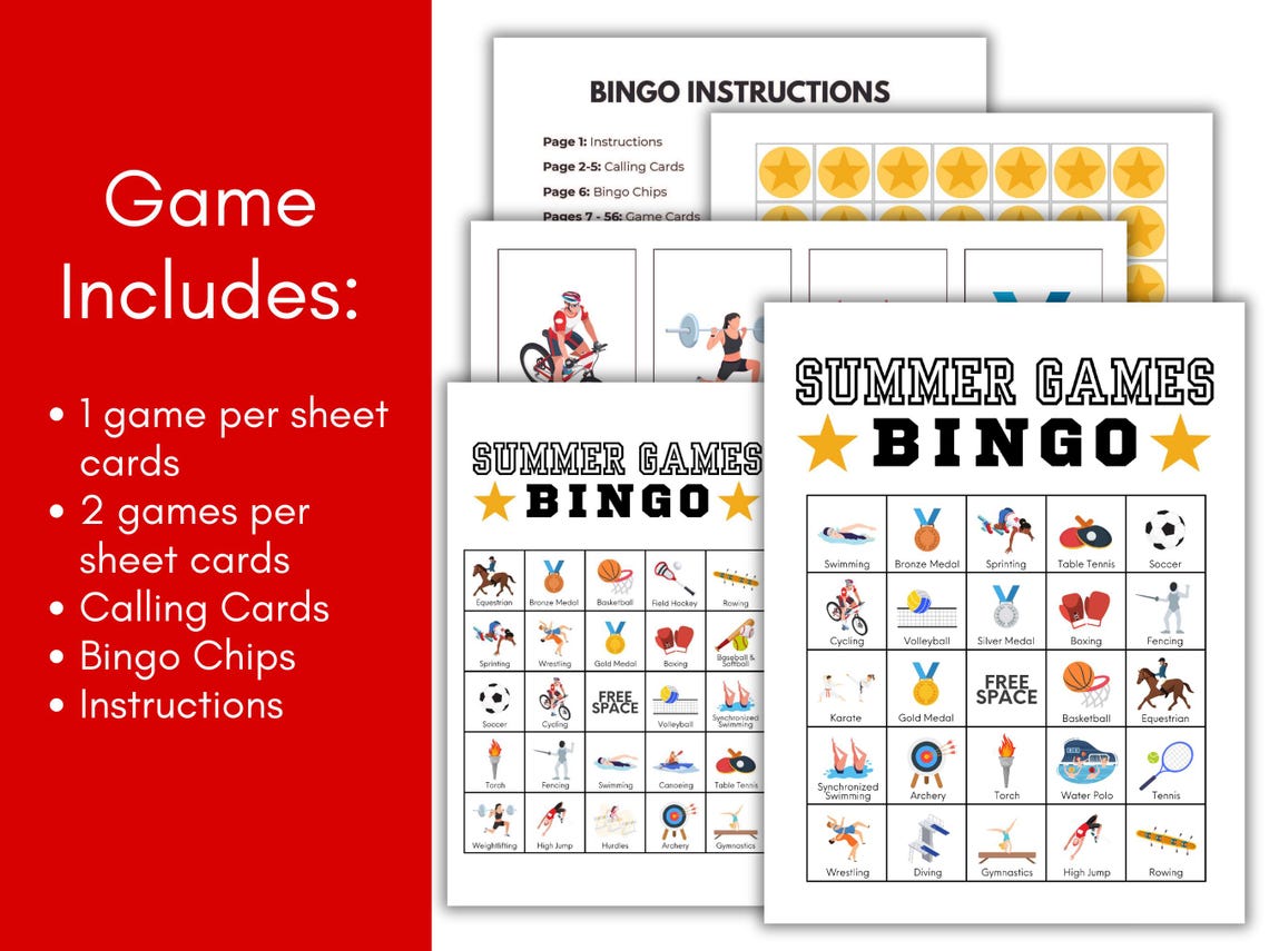 Summer Games Bingo, Sports Bingo Game, Summer Bingo, July Sports ...