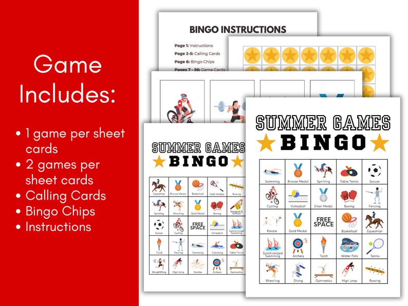 Summer Games Bingo, Sports Bingo Game, Summer Bingo, July Sports ...
