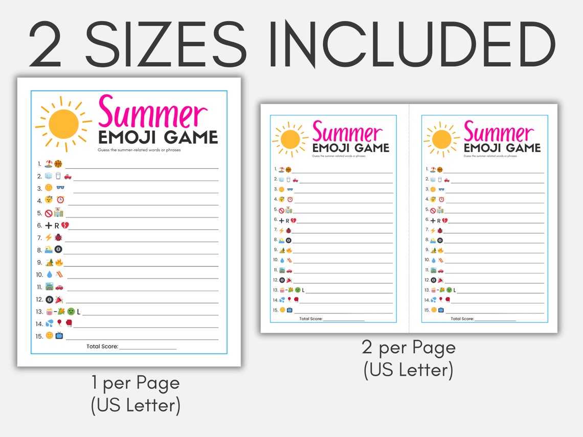 Summer Emoji Game, Summer Emoji Printable, Summer Party Game, Pool ...