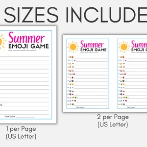 Summer Emoji Game, Summer Emoji Printable, Summer Party Game, Pool ...