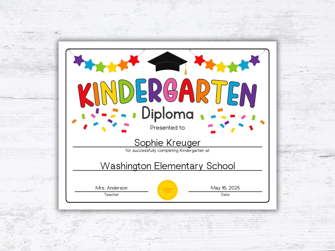 Editable Kindergarten Diploma Template, Kindergarten Graduation Diploma ...