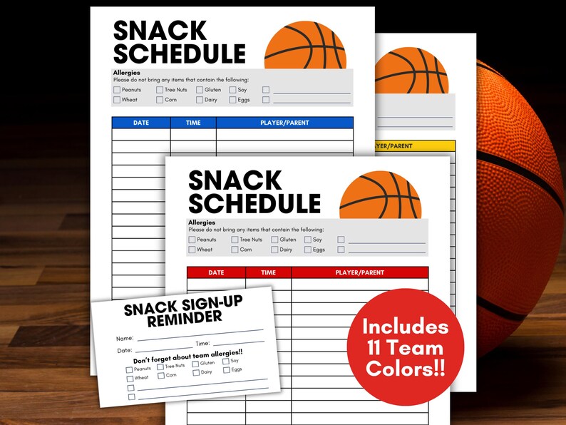 Basketball Snack Schedule Sign up Sheet, Basketball Snack Schedule ...