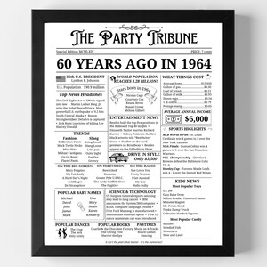 1964 Birthday Poster, 60th Birthday Newspaper, 1964 Newspaper Sign ...