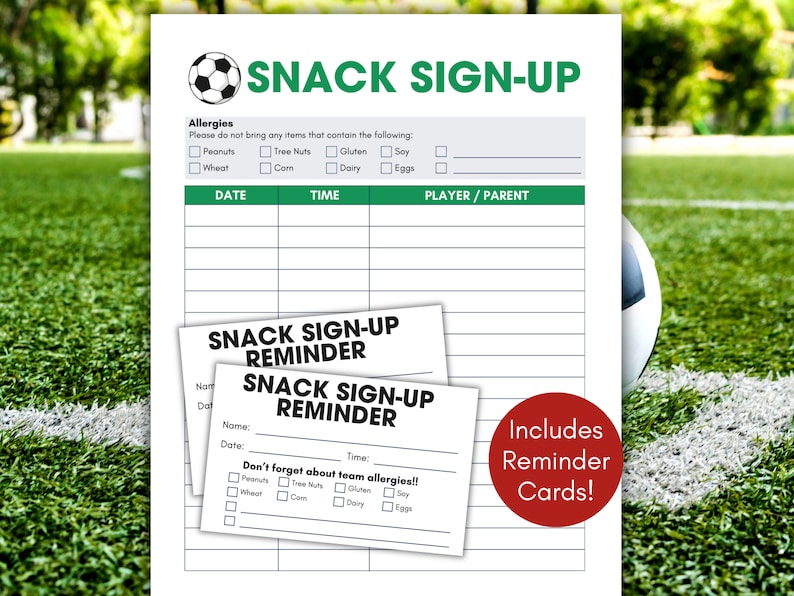 Soccer Snack Sign up Sheet, Soccer Snack Schedule Template, Team Mom ...