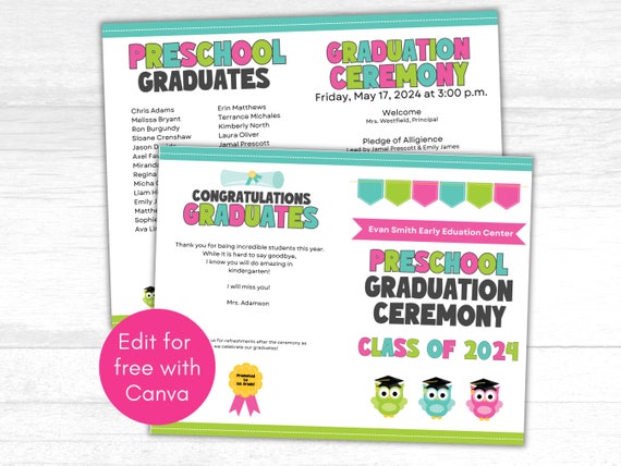 Preschool Graduation Ceremony Program Template Kindergarten Graduation