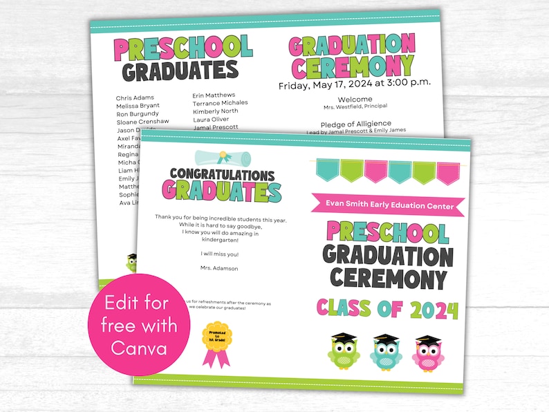 Preschool Graduation Program Template, Graduation Program for Preschool ...