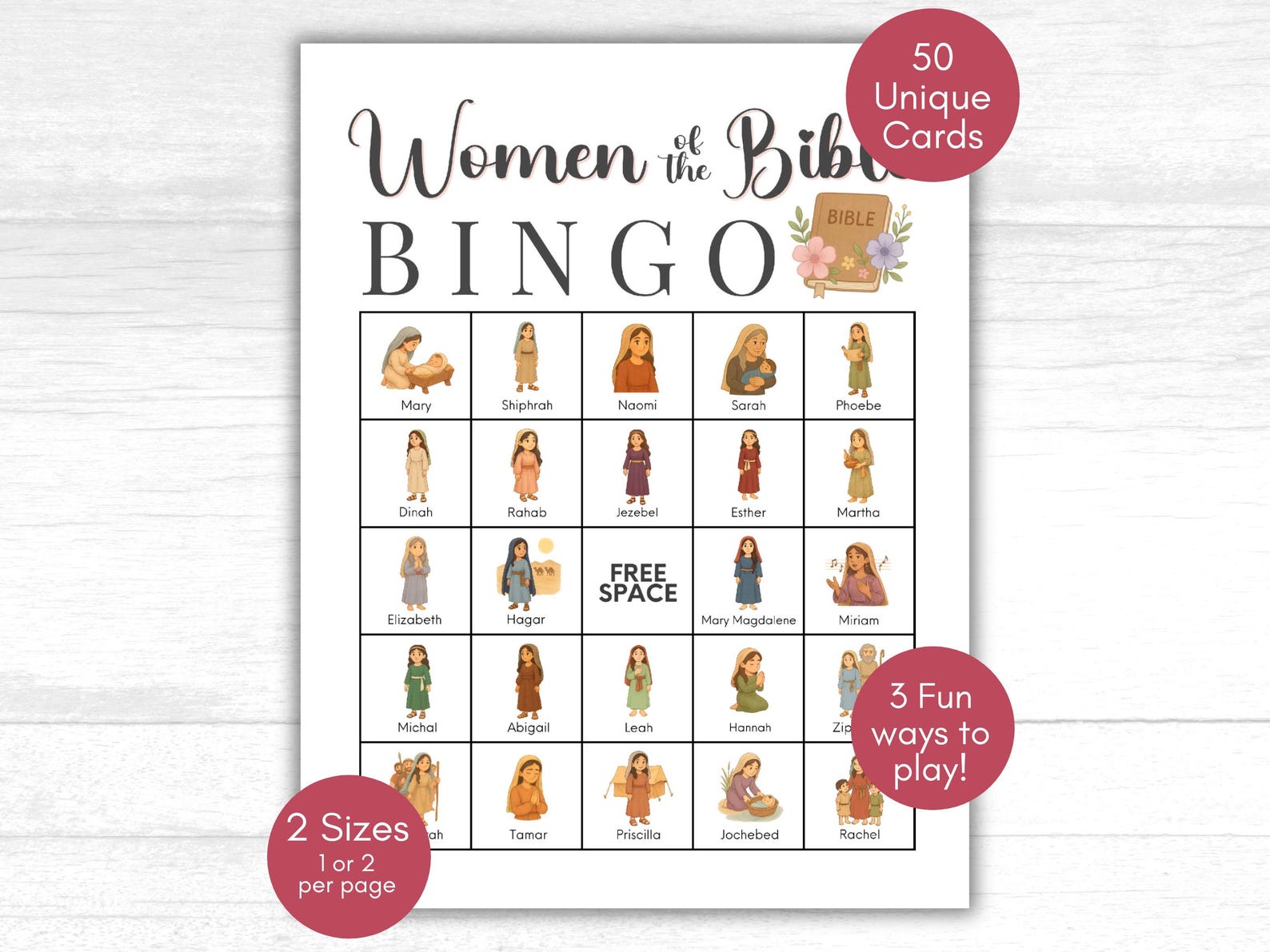 Women of the Bible Bingo, Women Bible Bingo, Bible Character Bingo ...