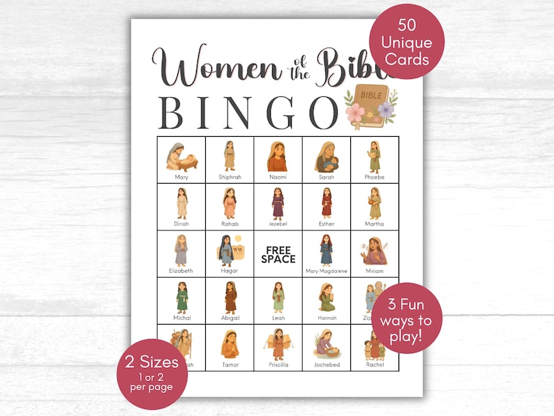 Women of the Bible Bingo, Women Bible Bingo, Bible Character Bingo ...