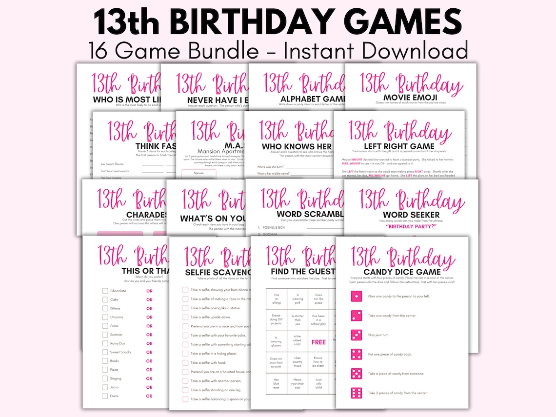 13th Birthday Party Games, 13 Year Old Party Games, Thirteenth Birthday ...