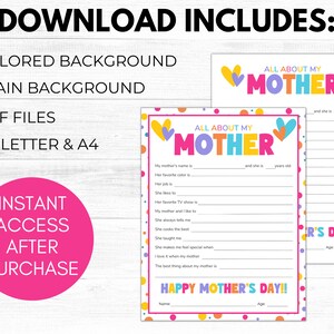 All About My Mother Printable, Mother's Day Gift, All About Mom ...