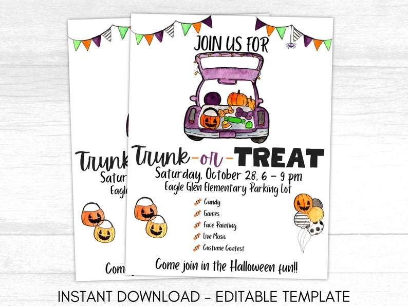 Editable Trunk or Treat Flyer, Trunk or Treat Invitation, Harvest ...
