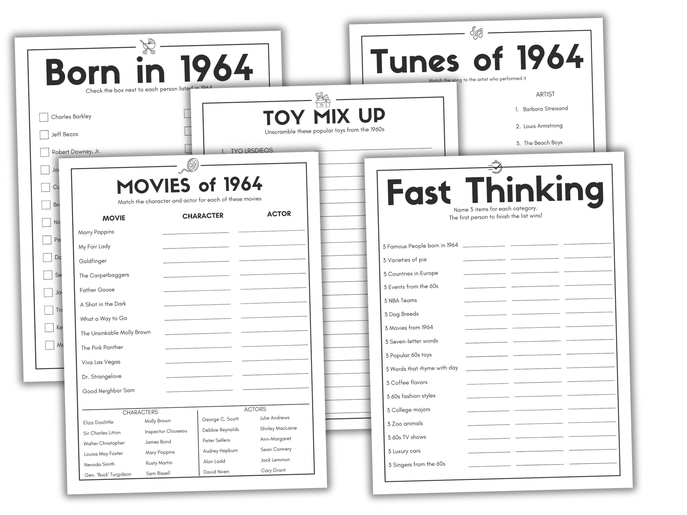 60th Birthday Party Games, Born in 1964 Game, 60th Birthday Games, 1964 ...
