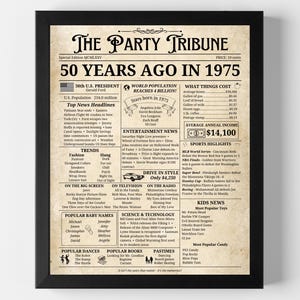 1975 Birthday Newspaper, 1975 Birthday Poster, 50th Birthday Newspaper ...