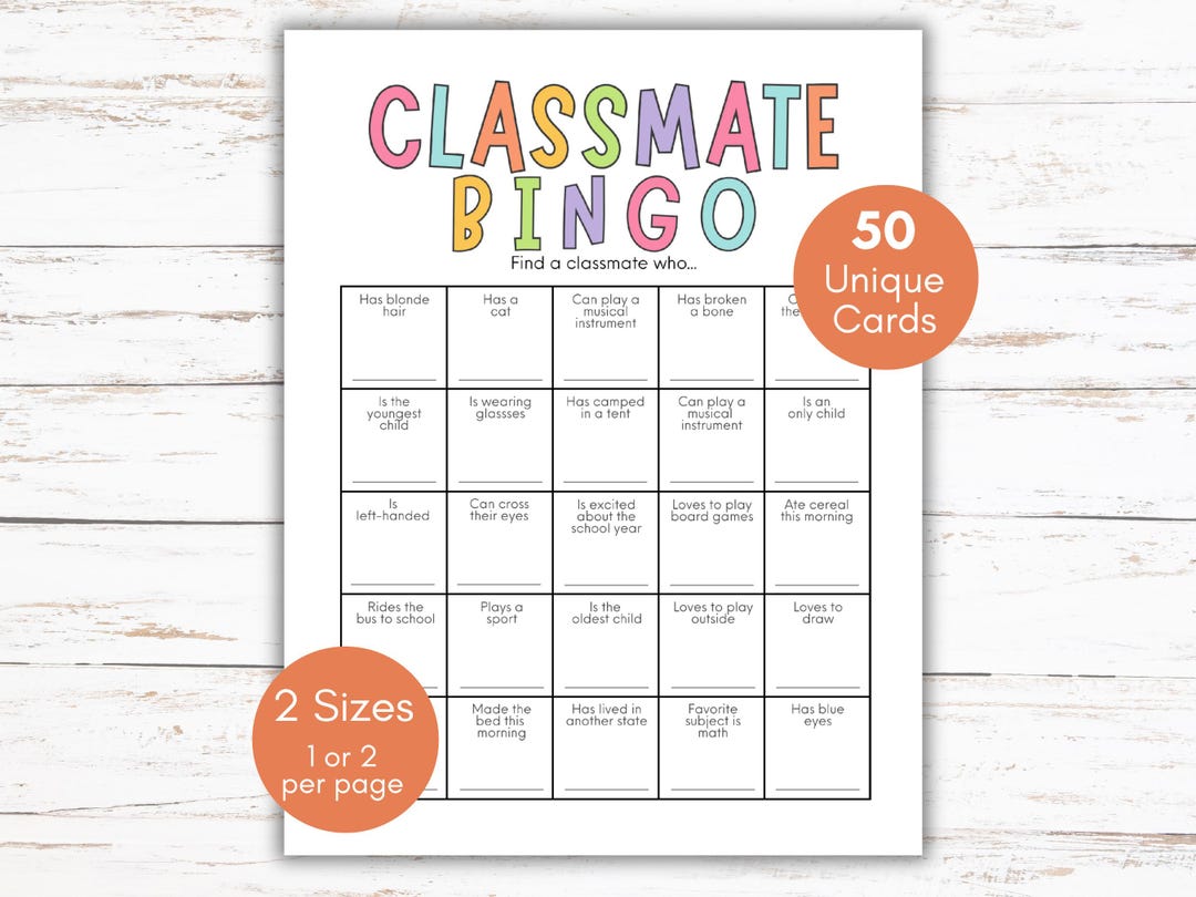 Back to School Bingo, Classmate Bingo Game, Classroom Party Game, Class ...