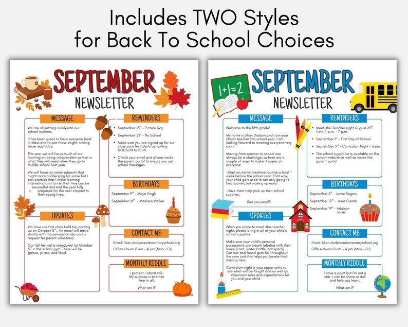 Back to School Newsletter Template, Back to School September Classroom ...