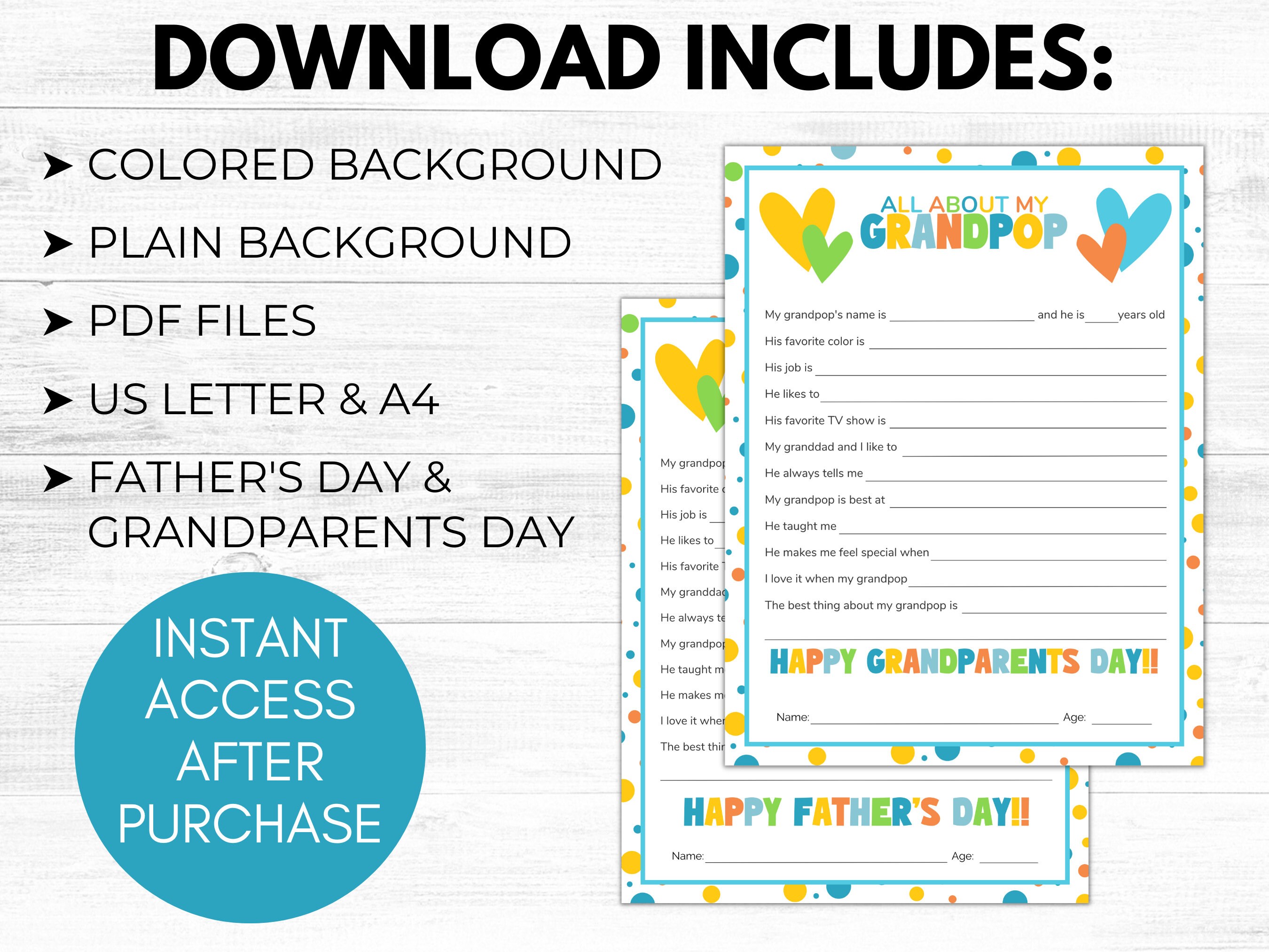 All About My Grandpop Printable, Grandpa Father's Day Gift, All About ...