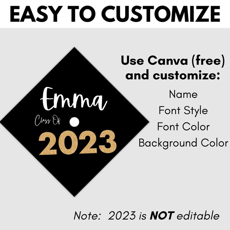 Personalized Graduation Cap Topper Canva Template Editable - Etsy