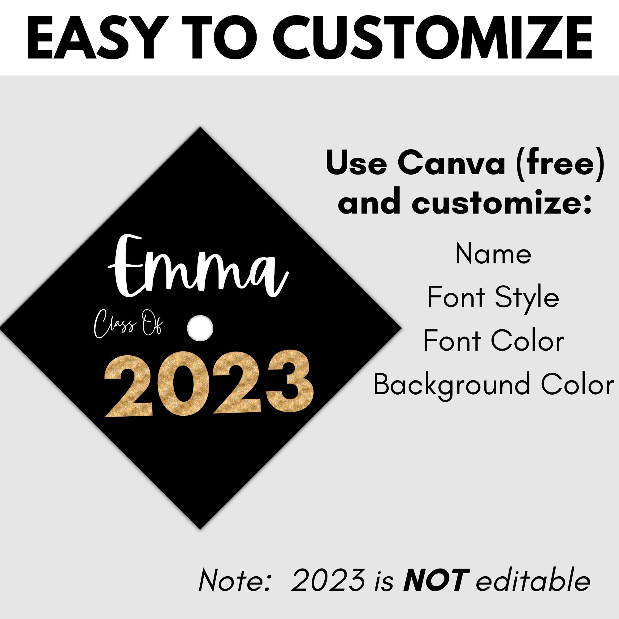 Personalized Graduation Cap Topper Canva Template Editable - Etsy