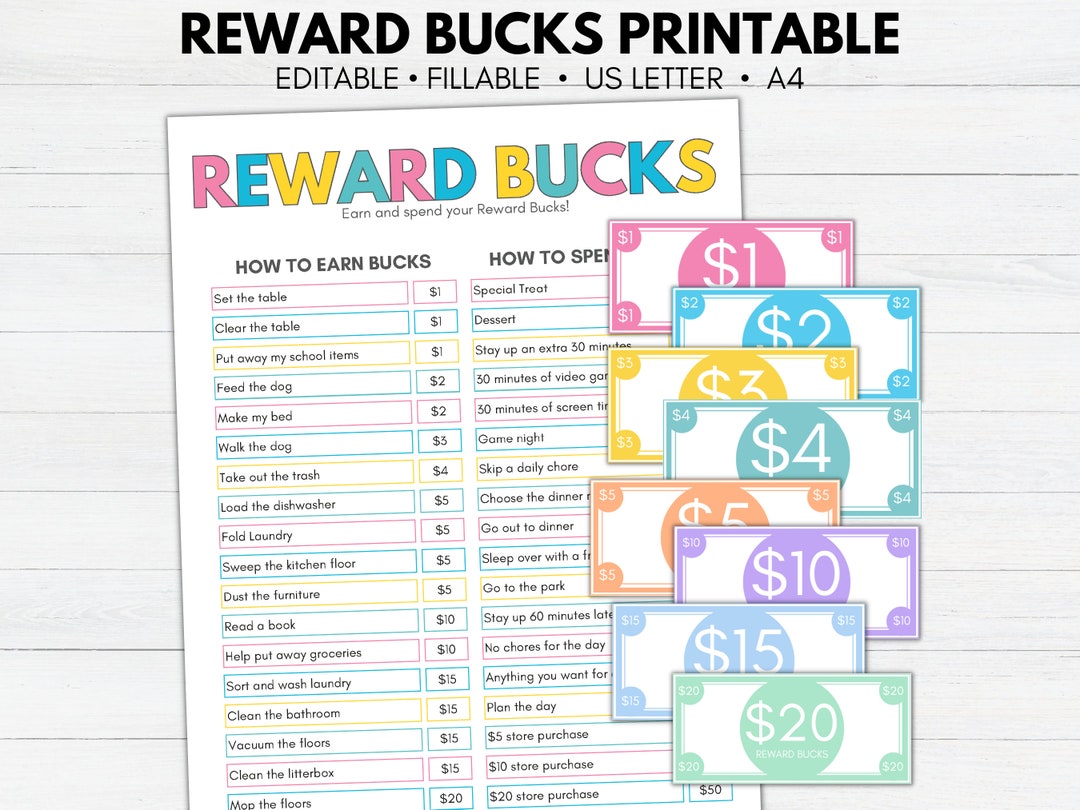 Editable Reward Bucks Printable, Chore Bucks, Printable Mom Bucks ...
