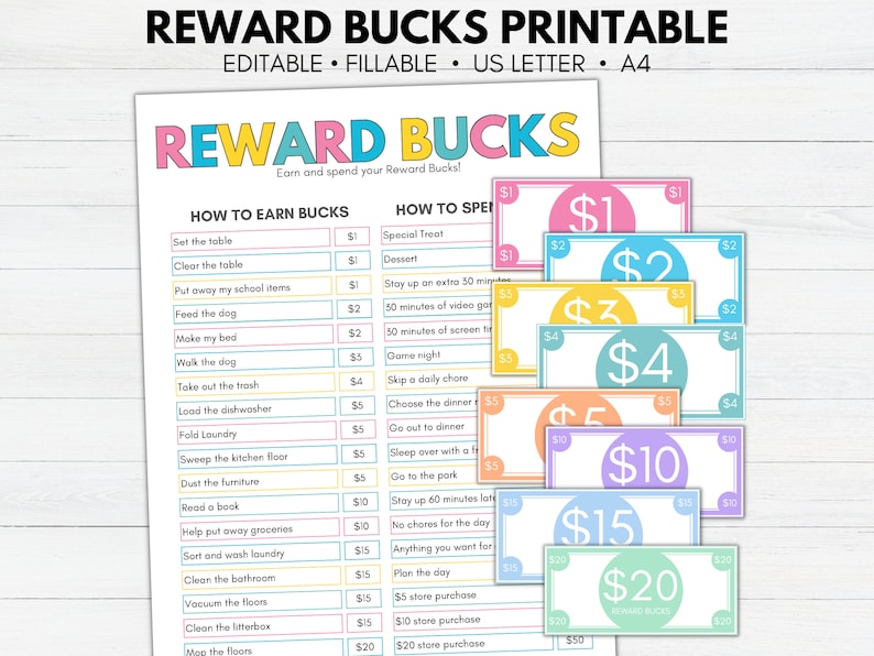 Editable Reward Bucks Printable, Chore Bucks, Printable Mom Bucks ...