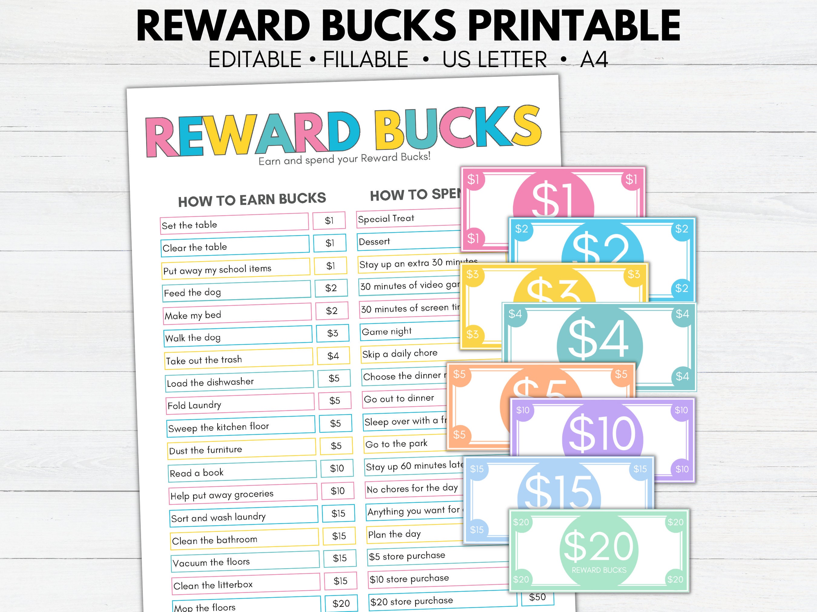 Editable Reward Bucks Printable, Chore Bucks, Printable Mom Bucks ...
