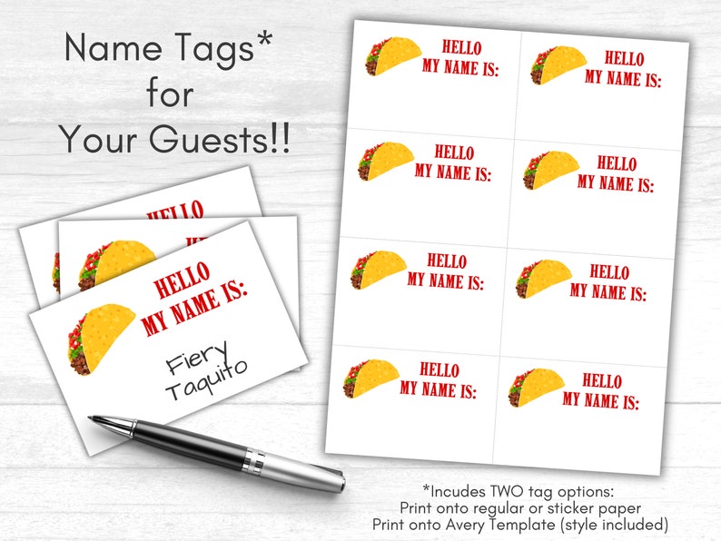 What's Your Taco Name Game, Taco Name Game With Sign and Nametags, Taco ...