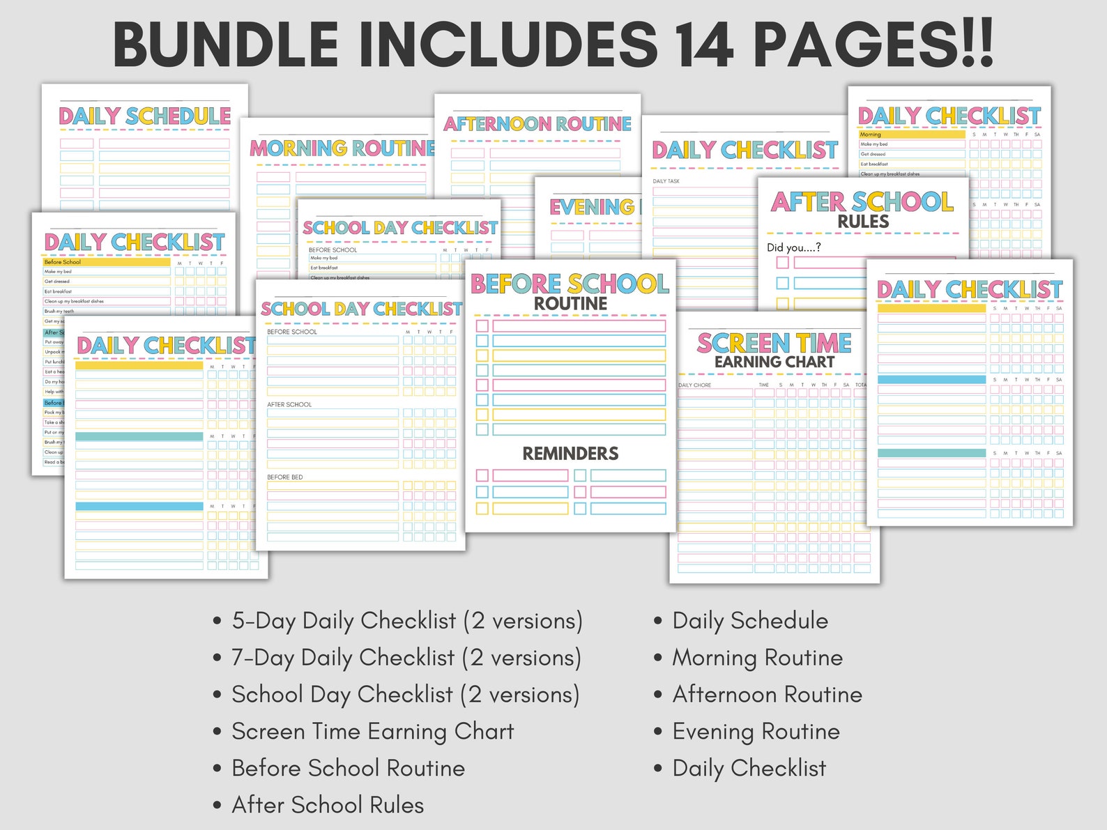 Editable School Planner, Kids School Day Checklist, Routine Chart ...