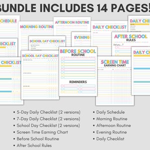 Editable School Planner, Kids School Day Checklist, Routine Chart ...