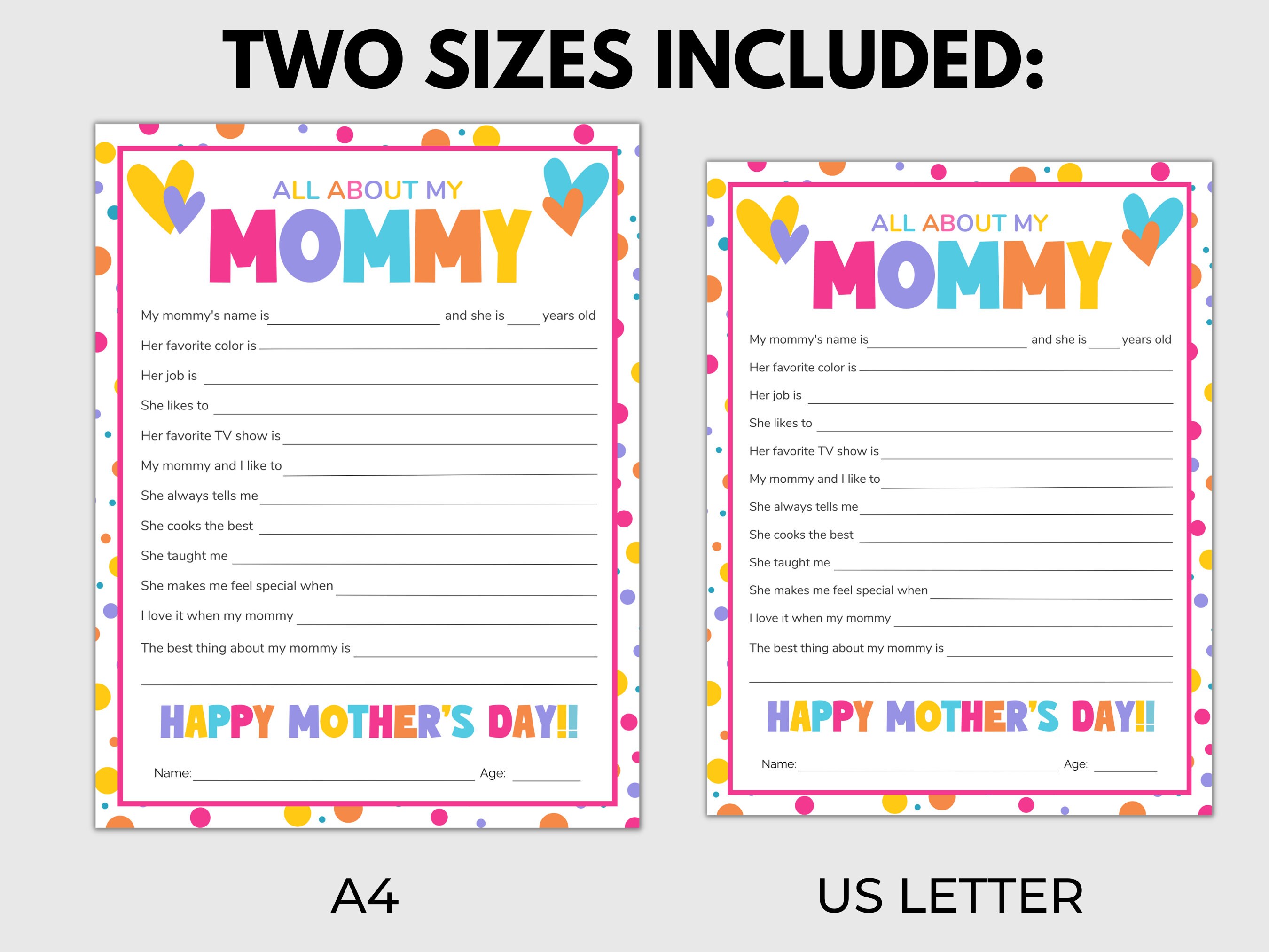 All About My Mommy Printable, Mother's Day Gift, All About Mom Keepsake ...
