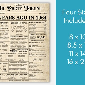 1964 Birthday Poster, 60th Birthday Newspaper, 1964 Newspaper Sign ...
