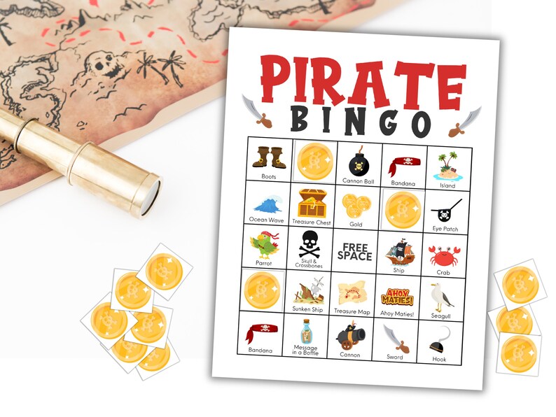 Pirate Bingo, 50 Printable Pirate Bingo Cards, Pirate Birthday Party ...