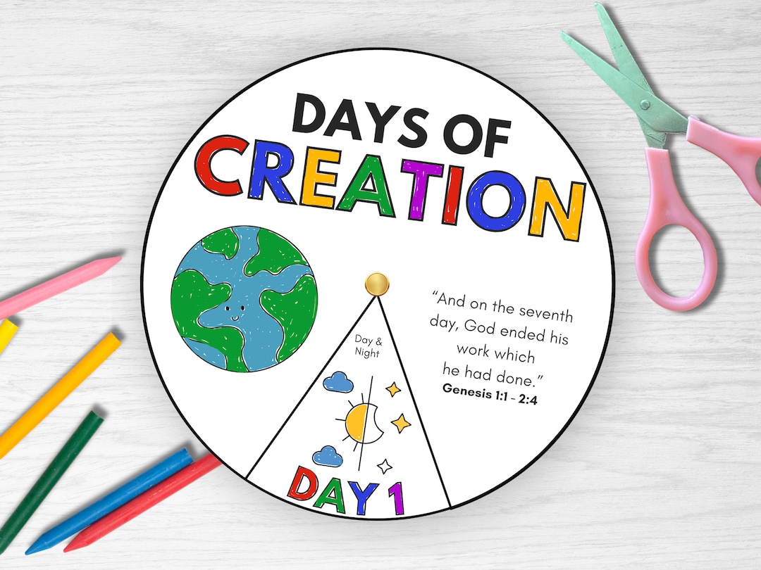 Days of Creation Coloring Wheel, Spinner Wheel, Sunday School Activity ...