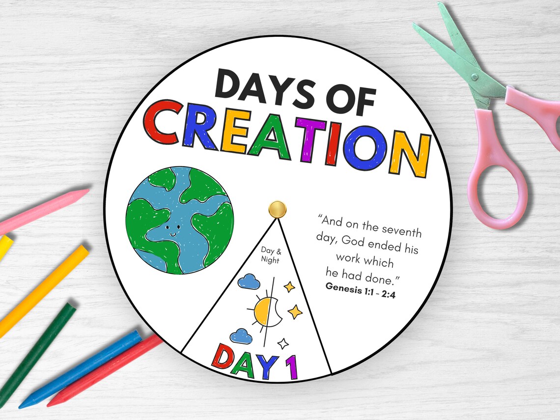 Days of Creation Coloring Wheel, Spinner Wheel, Sunday School Activity ...