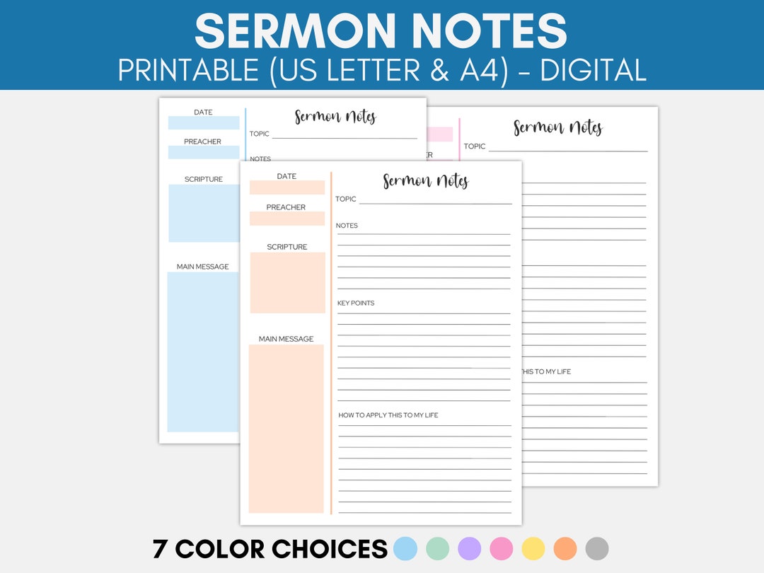 Sermon Notes Template, Printable Sermon Notes,digital Sermon Notes ...