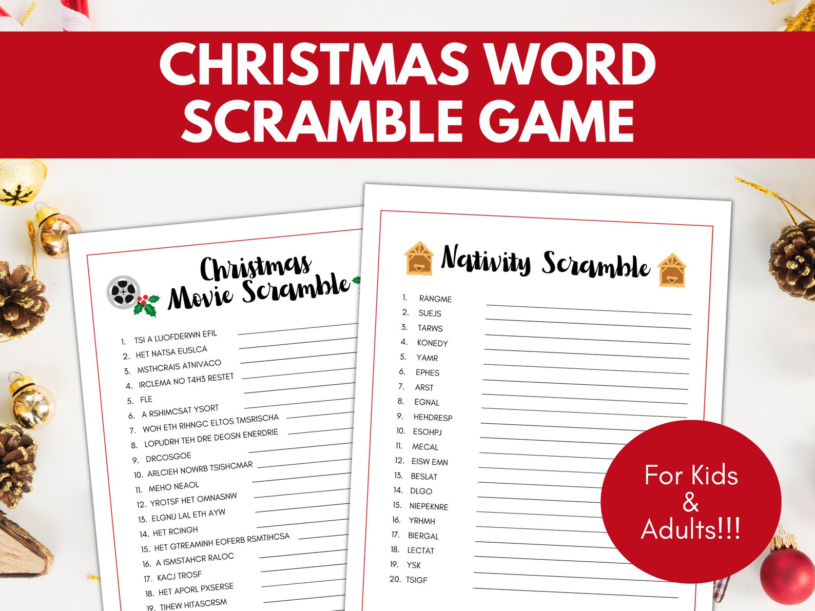 Christmas Word Scramble, Word Scramble Printable, Christmas Activity ...