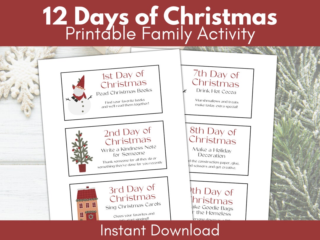 12 Days of Christmas Printable for Kids, Kids Christmas Countdown ...