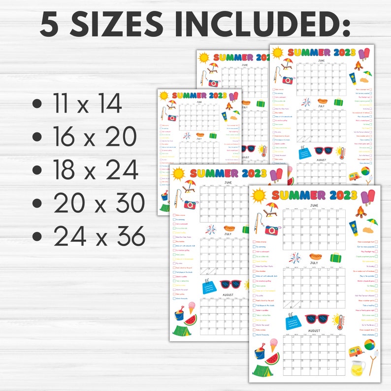 Printable Summer Calendar Poster, Summer Bucket List, Summer of Fun ...