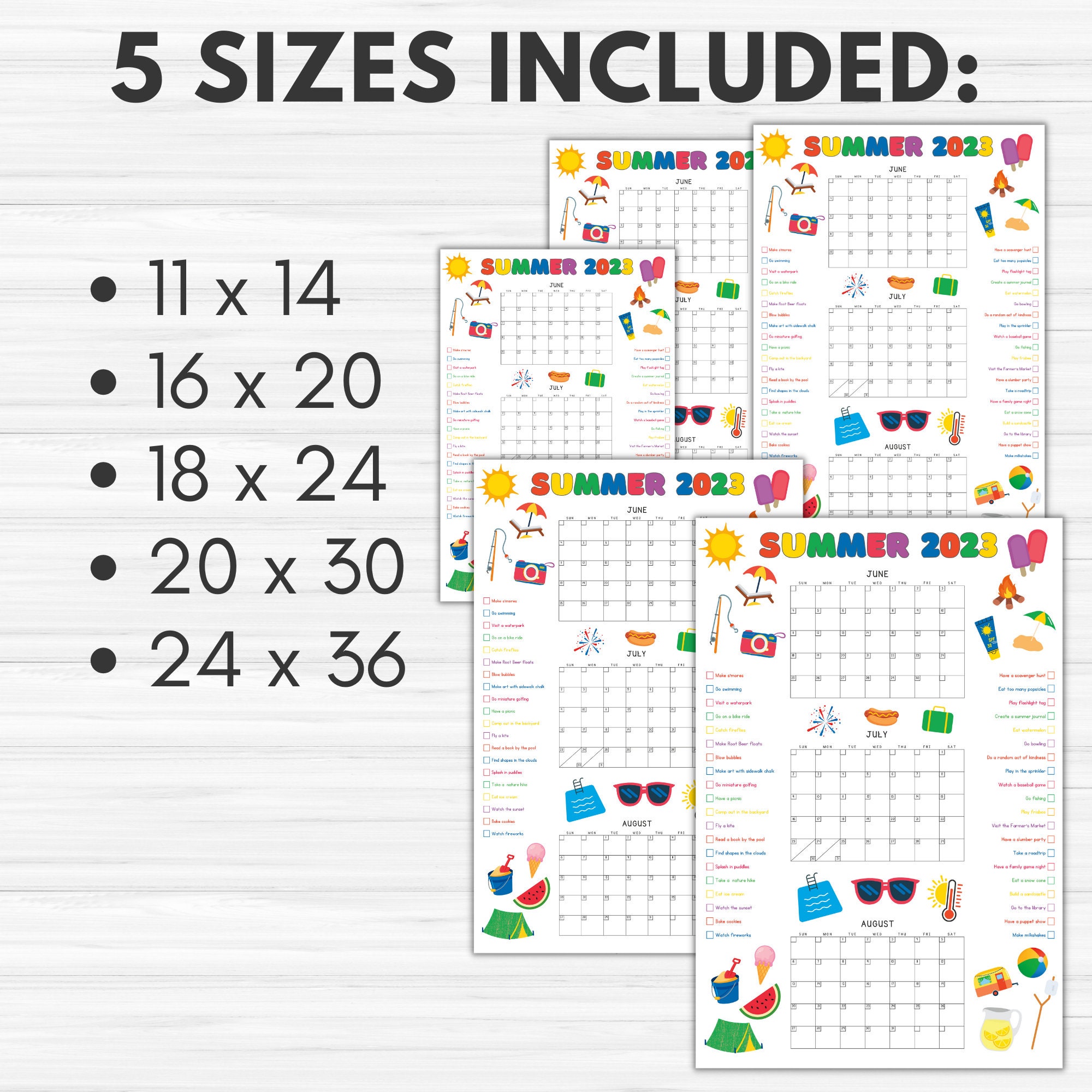 Printable Summer Calendar Poster, Summer Bucket List, Summer of Fun ...