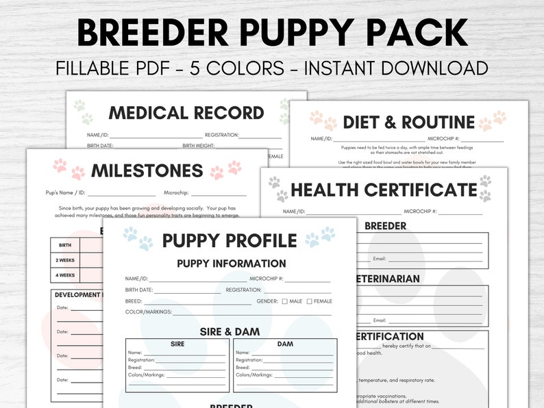 Breeder Puppy Pack, Dog Breeder Forms, Fillable Breeder Forms, Puppy ...