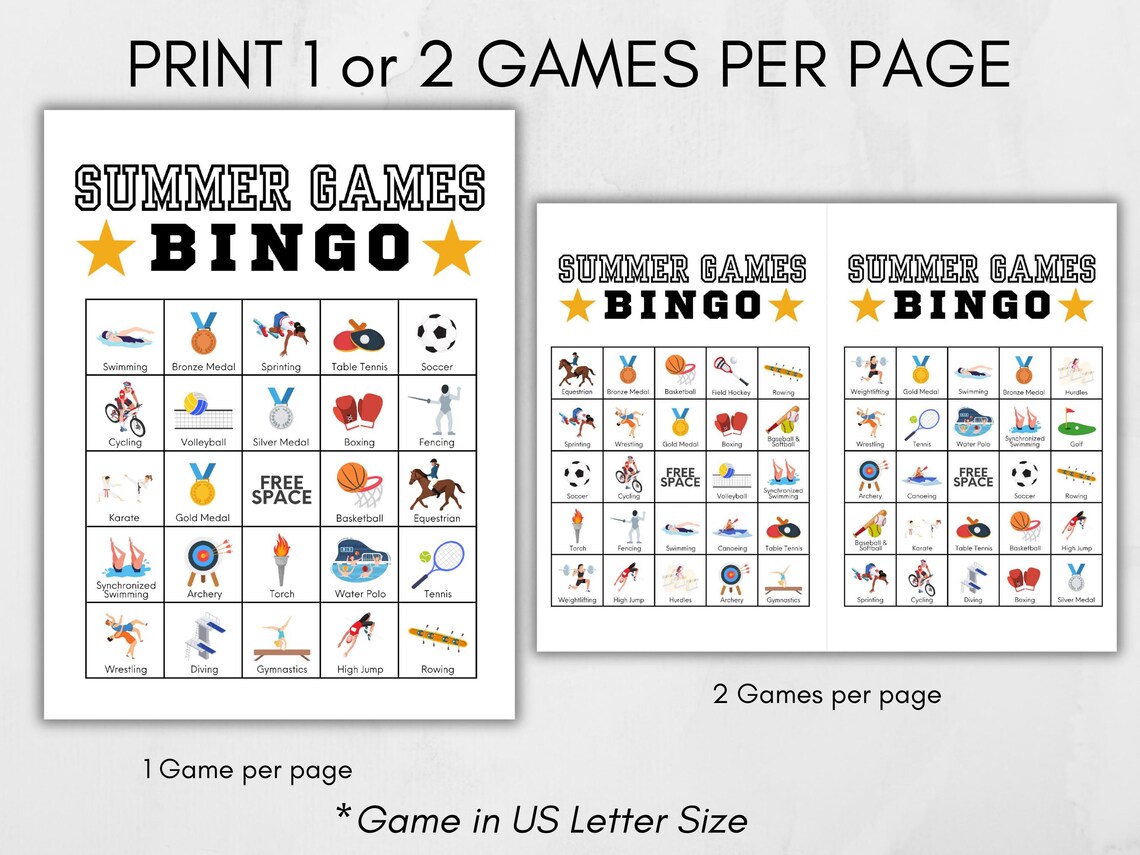 Summer Games Bingo, Sports Bingo Game, Summer Bingo, July Sports ...