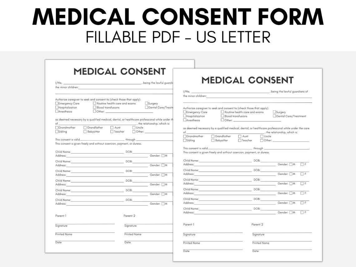 Child Medical Consent Form in Case of Emergency Childcare - Etsy