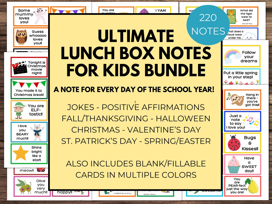 Lunch Box Notes for Kids, Joke Lunch Box Notes, Positive Affirmations ...