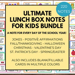 Lunch Box Notes for Kids, Joke Lunch Box Notes, Positive Affirmations ...