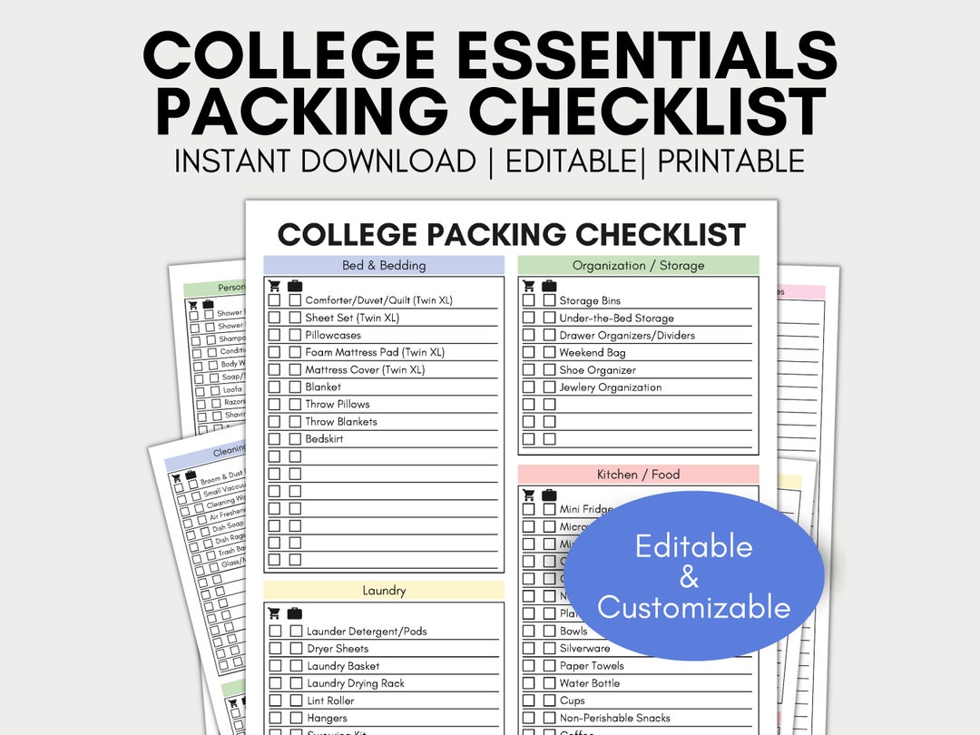 College Packing List, College Dorm Essentials List, Student Planner ...