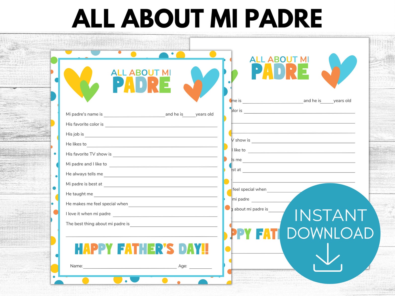 All About Mi Padre Printable, Father's Day Gift, All About Padre ...